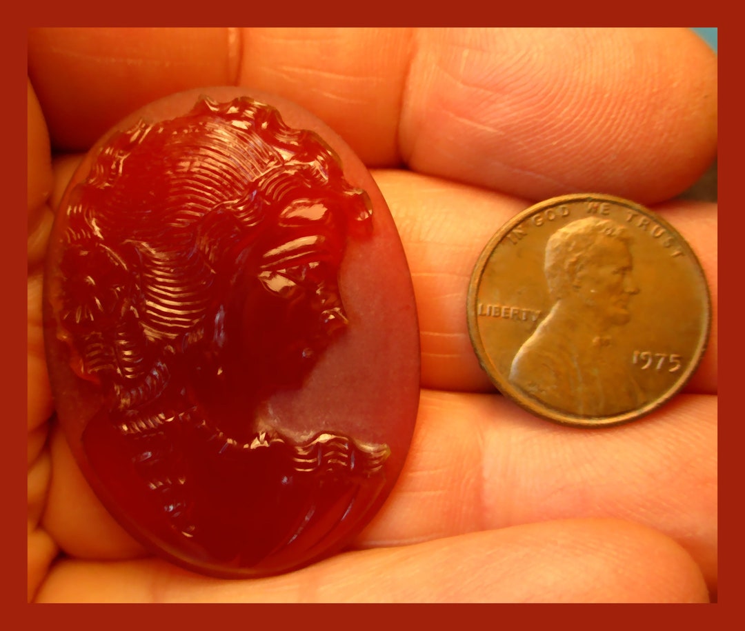 VINTAGE CARNELIAN CAMEO German Handcrafted Lady Large 40 x 30 ...