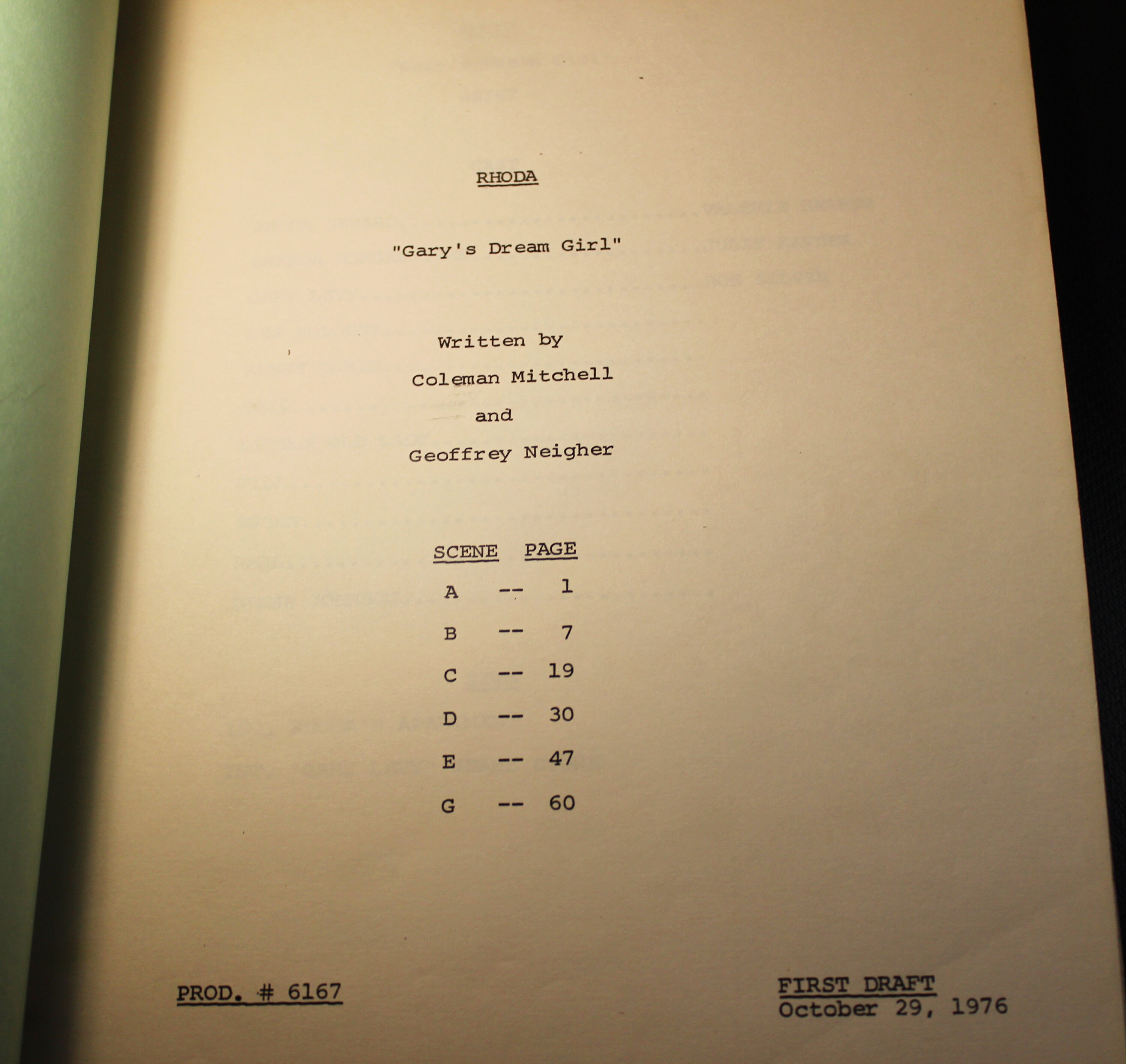 RHODA TV SERIES Script gary's Dream Girl First Draft October 29, 1976 ...