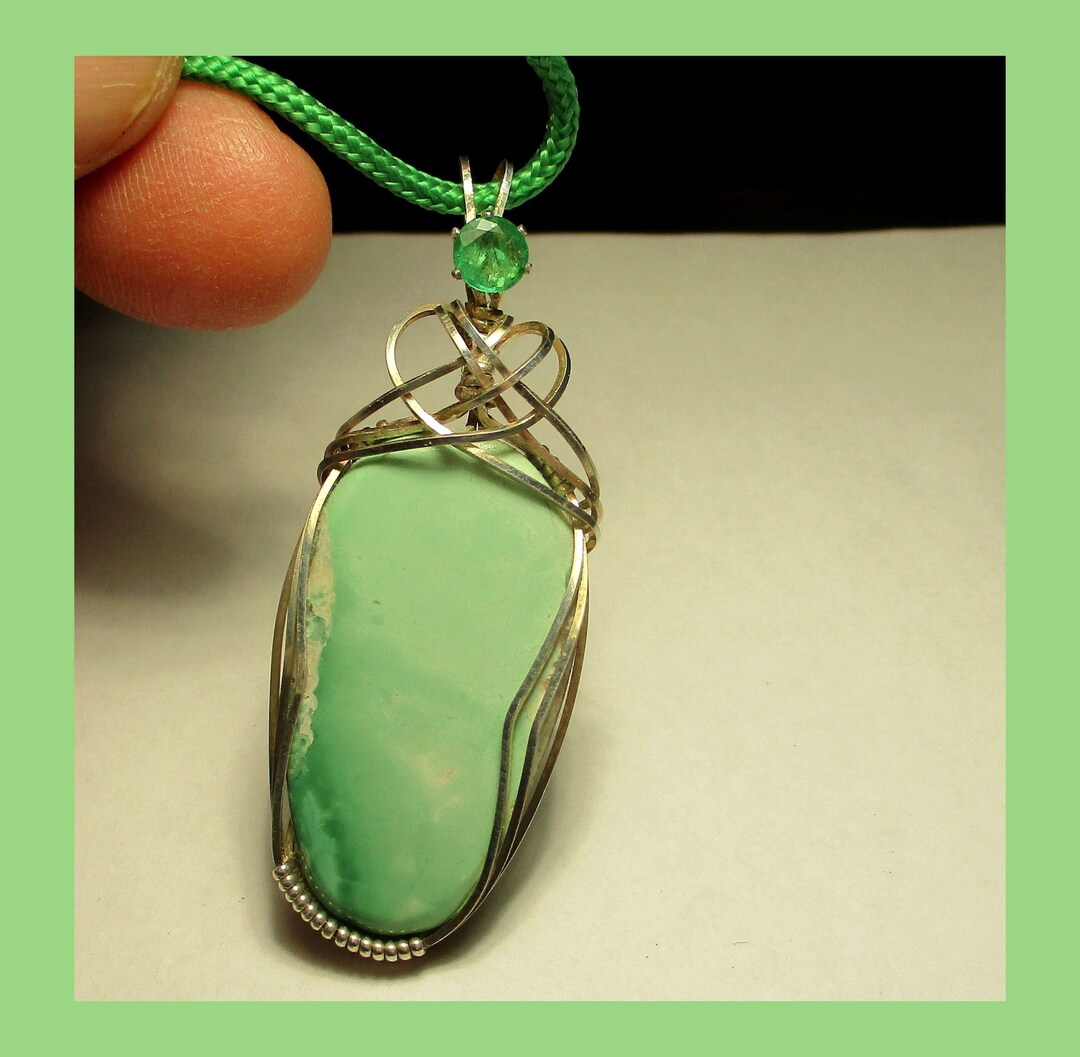 EMERALD & VARISCITE PENDANT – Wire-wrap – Sterling Silver – Made in ...