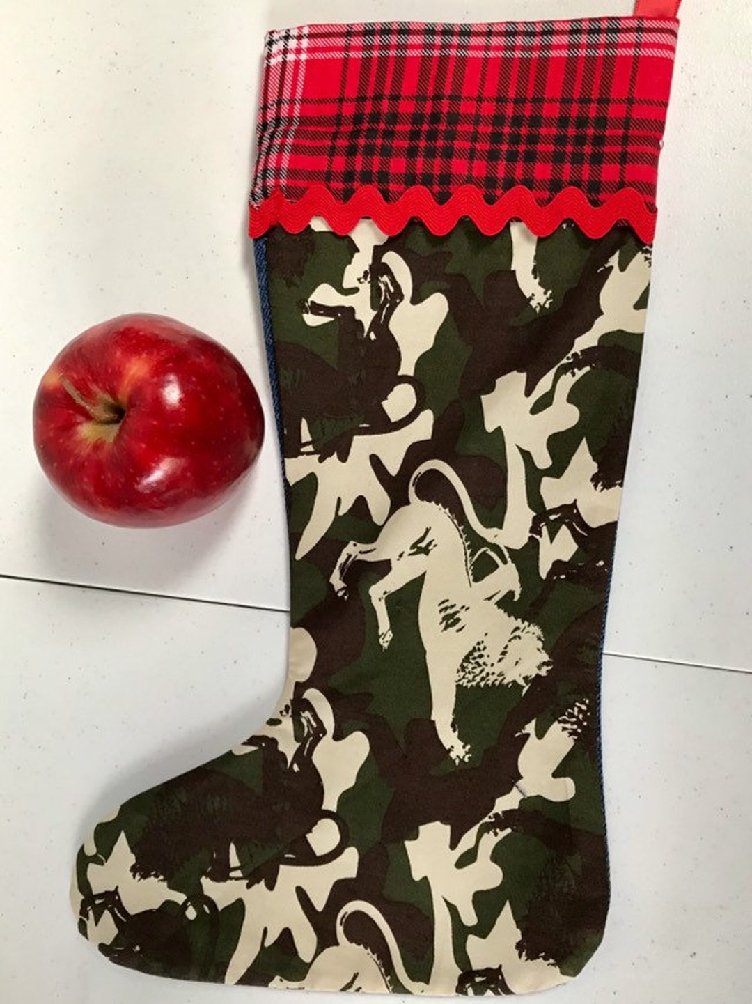 Handmade Camo Plaid Christmas Stocking, Repurposed Denim Cuff - Etsy