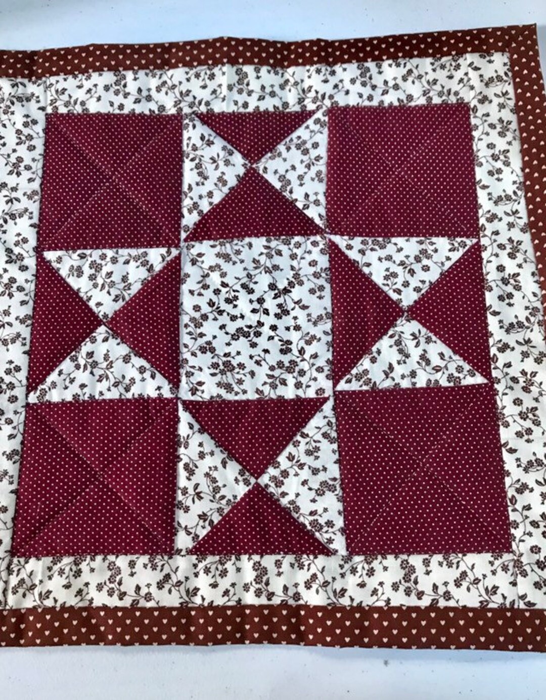 Hand Quilted Vintage Calico Table Runner, Centerpiece Mat, Retro ...