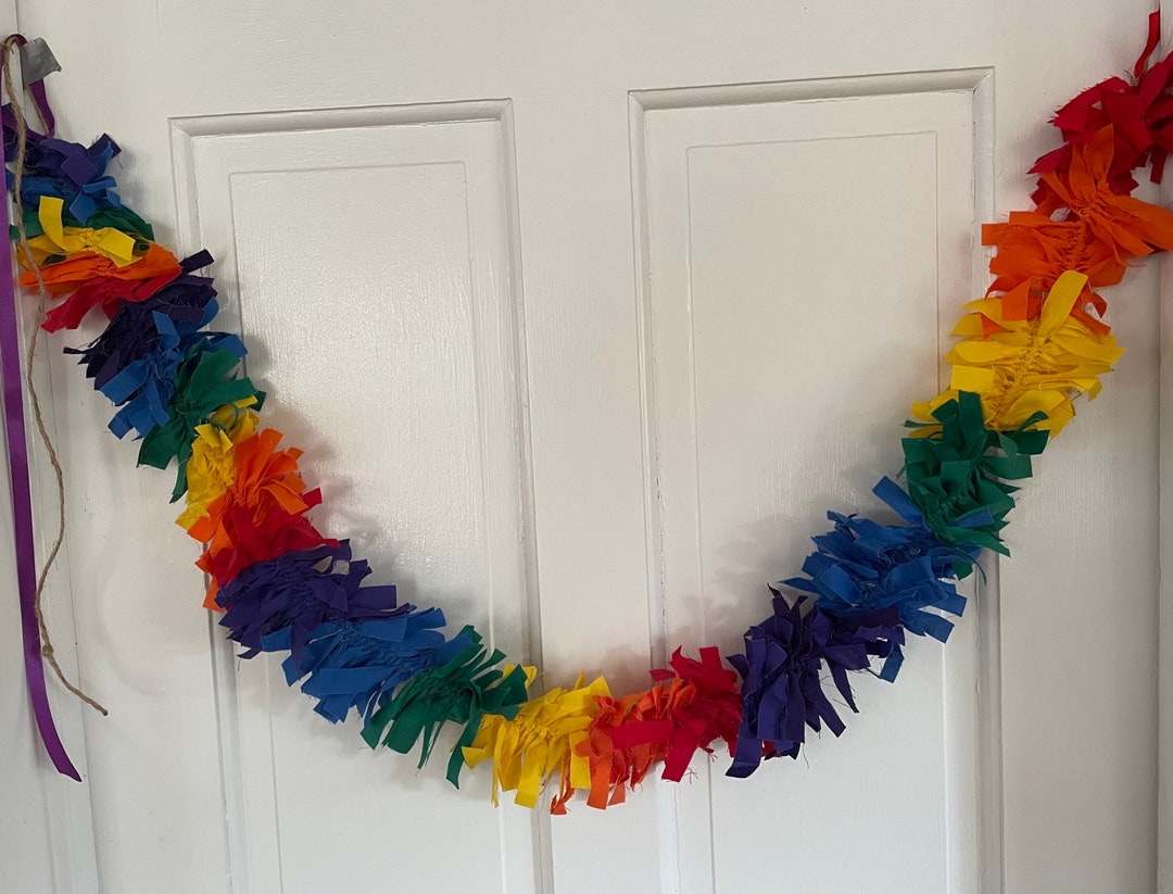 Hand Tied Rainbow Garland, LGBTQ Pride, Cheerful Accent for Nursery ...