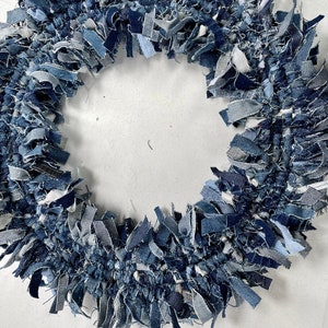 Rag Wreath of Recycled Denim, Fabulous, Fluffy, Earth Friendly Wreath ...