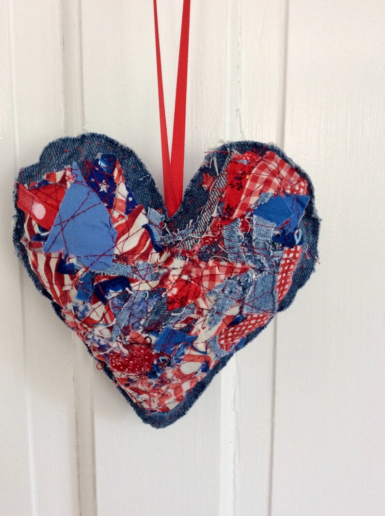 Tattered Heart Made of Fabric Confetti and Repurposed Denim - Etsy