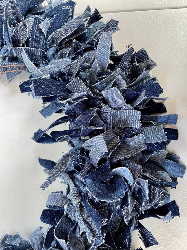 Rag Wreath of Recycled Denim, Fabulous, Fluffy, Earth Friendly Wreath ...