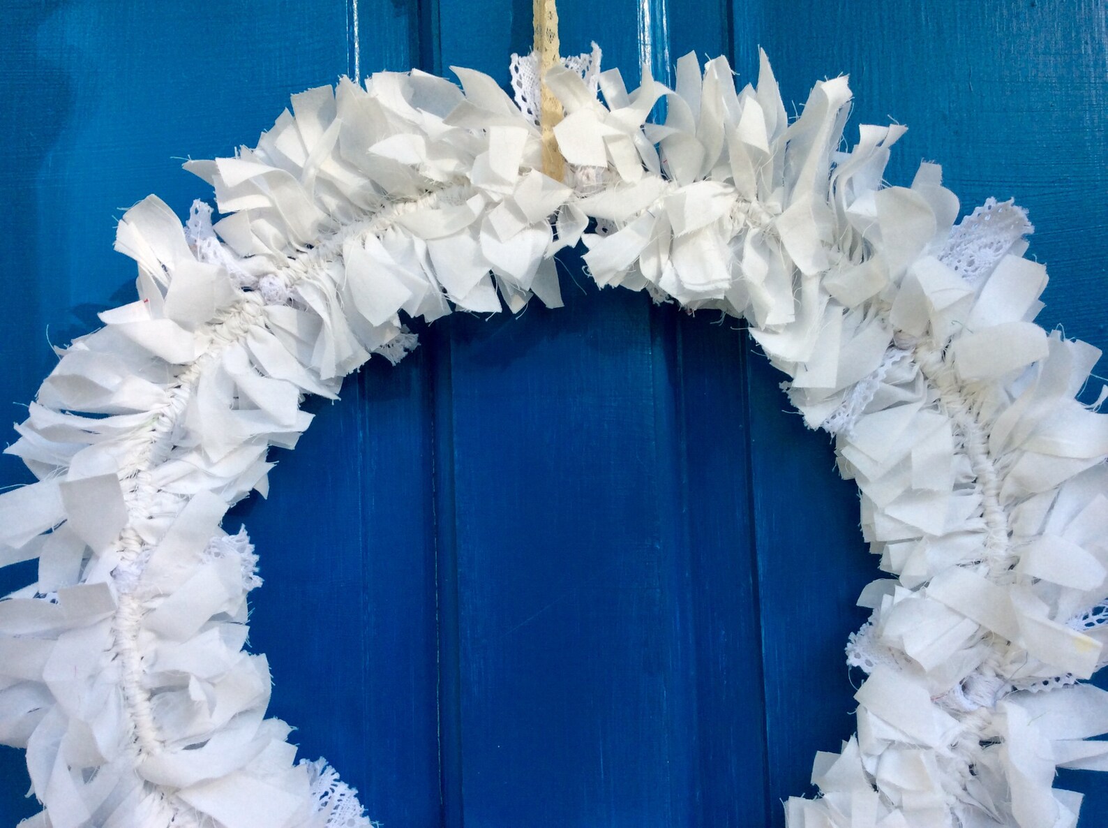Beautiful Hand Tied White Rag Wreath With Lace, Romantic and Elegant ...