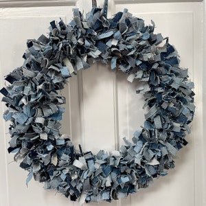 Rag Wreath of Recycled Denim, Fabulous, Fluffy, Earth Friendly Wreath ...