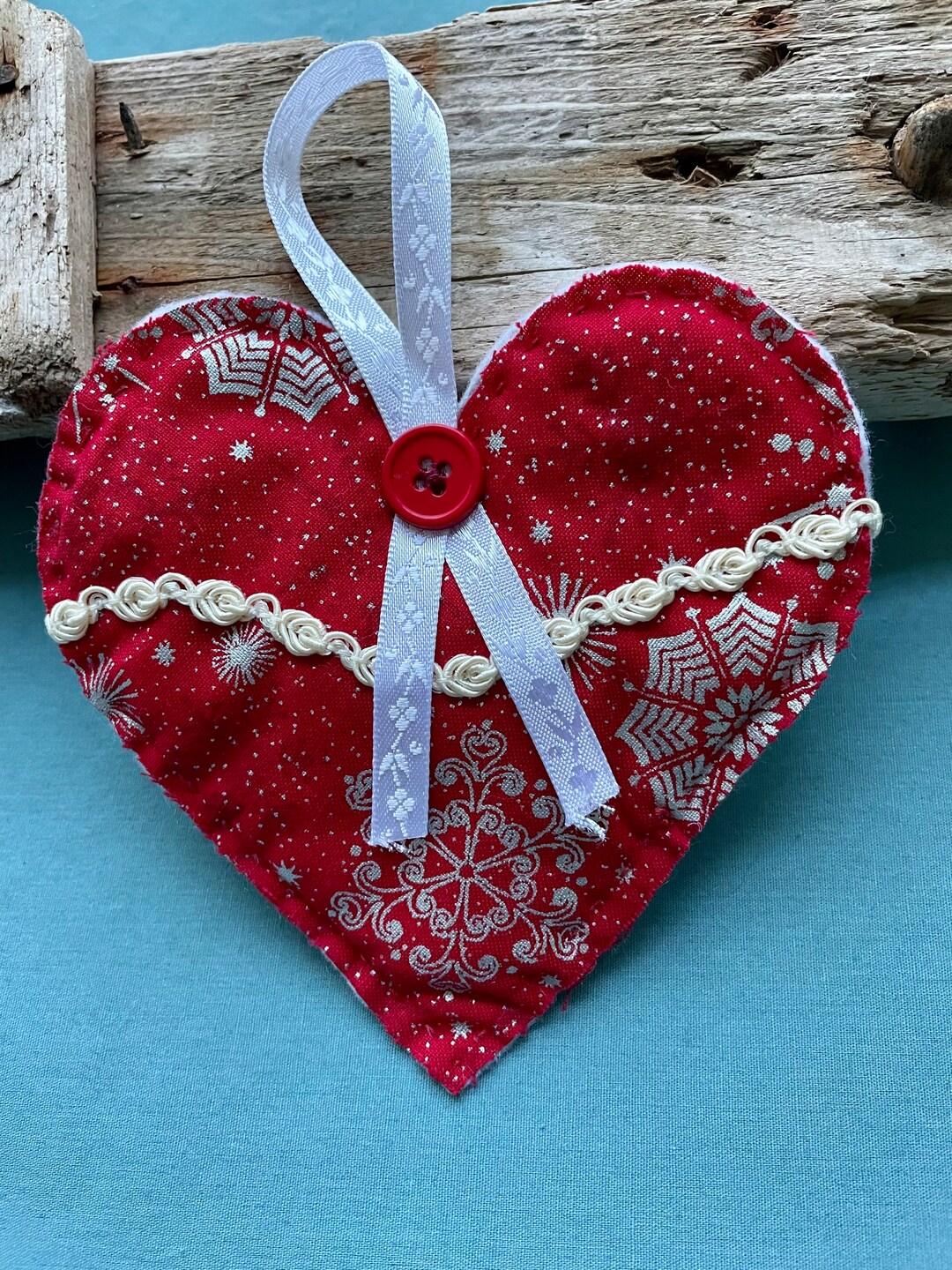 Joyous Christmas Padded Heart, Luxe Red and Silver Ornament/door Hanger ...