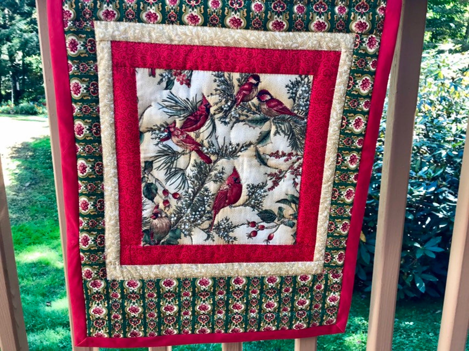 HAND QUILTED Cardinal Wall Hanging, Holiday Wall Decor, Christmas Table ...