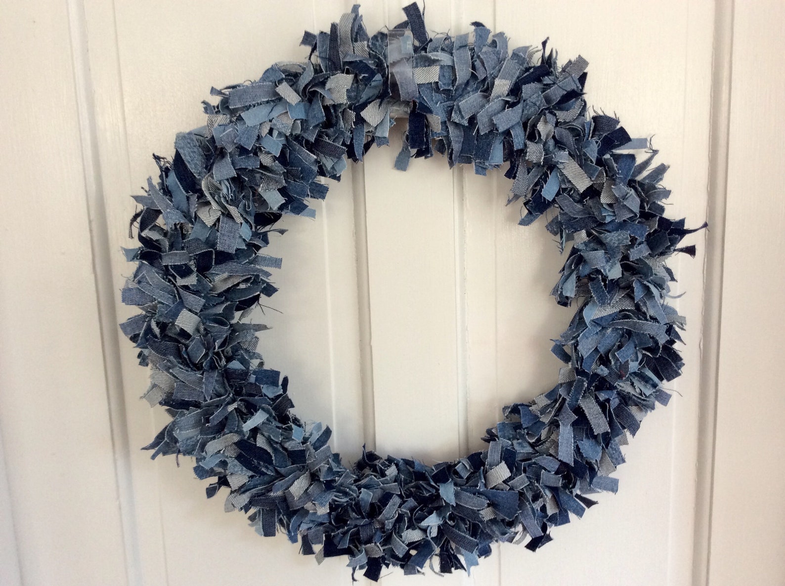 Rag Wreath of Recycled Denim, Fabulous, Fluffy, Earth Friendly Wreath ...