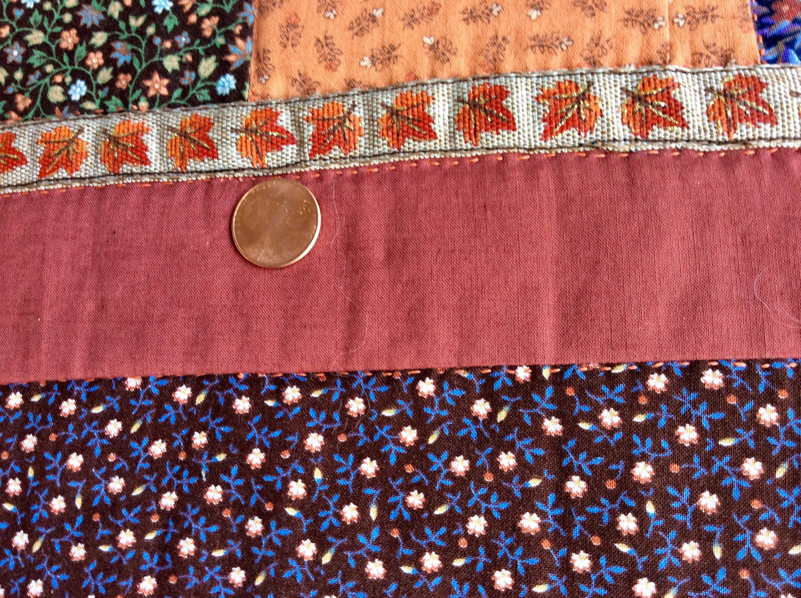 Hand Quilted Patchwork Table Topper With Burnt Orange Calico, Perfect ...
