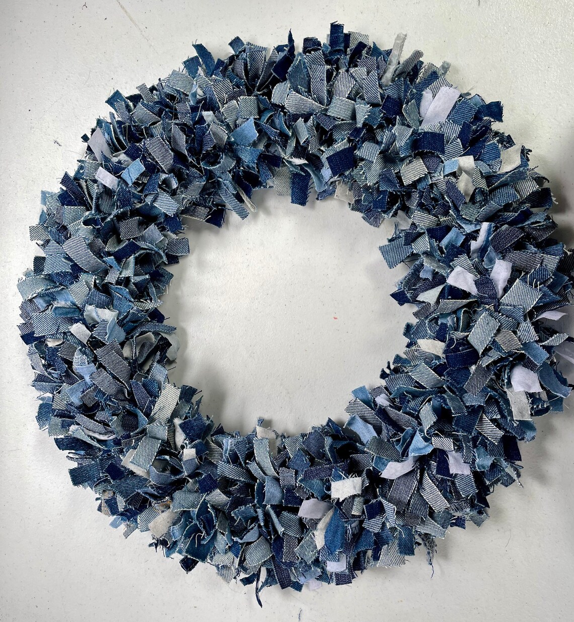 Rag Wreath of Recycled Denim Fabulous Fluffy Earth Friendly - Etsy