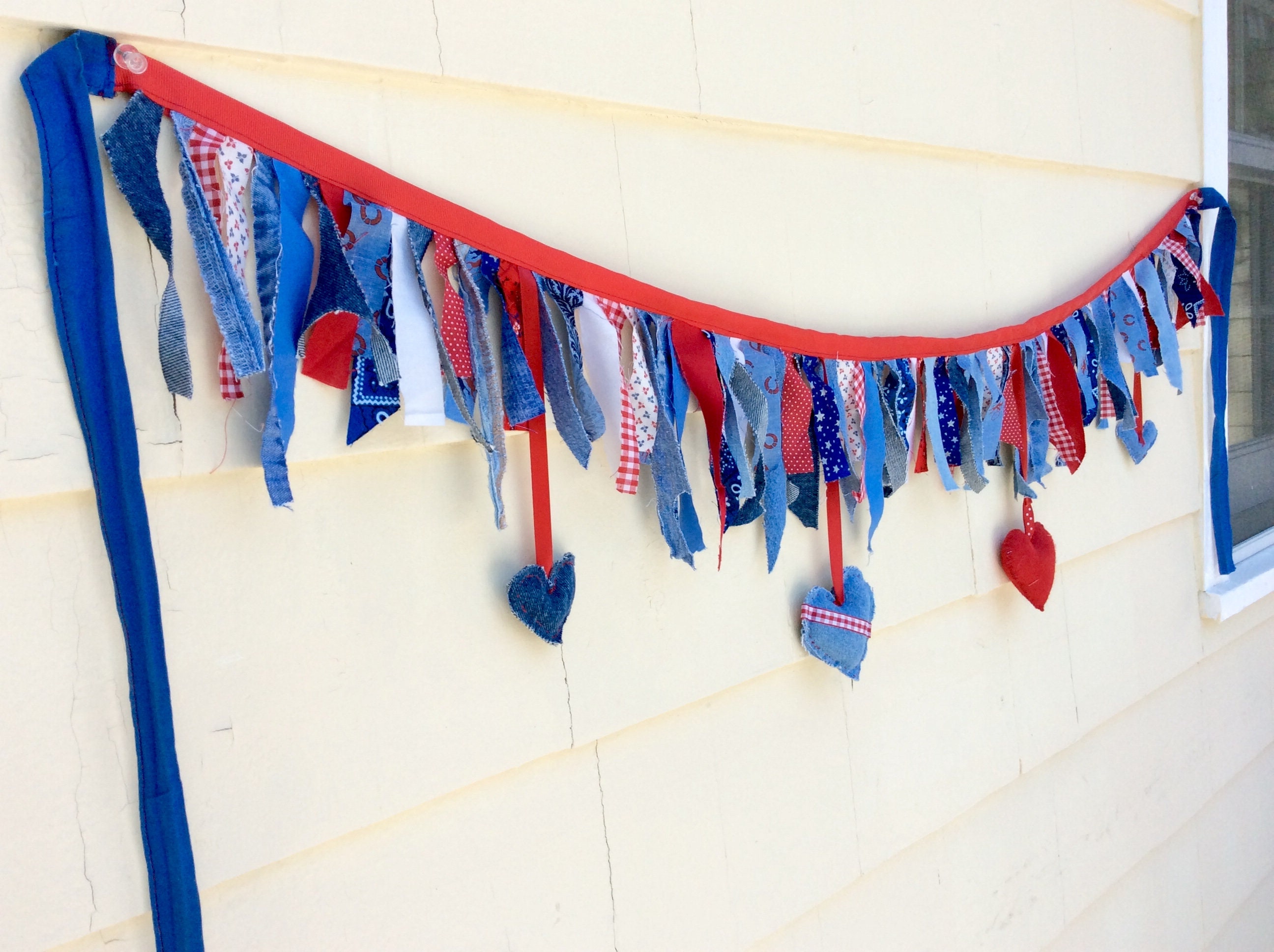 All American rag garland country bunting Fourth of July | Etsy