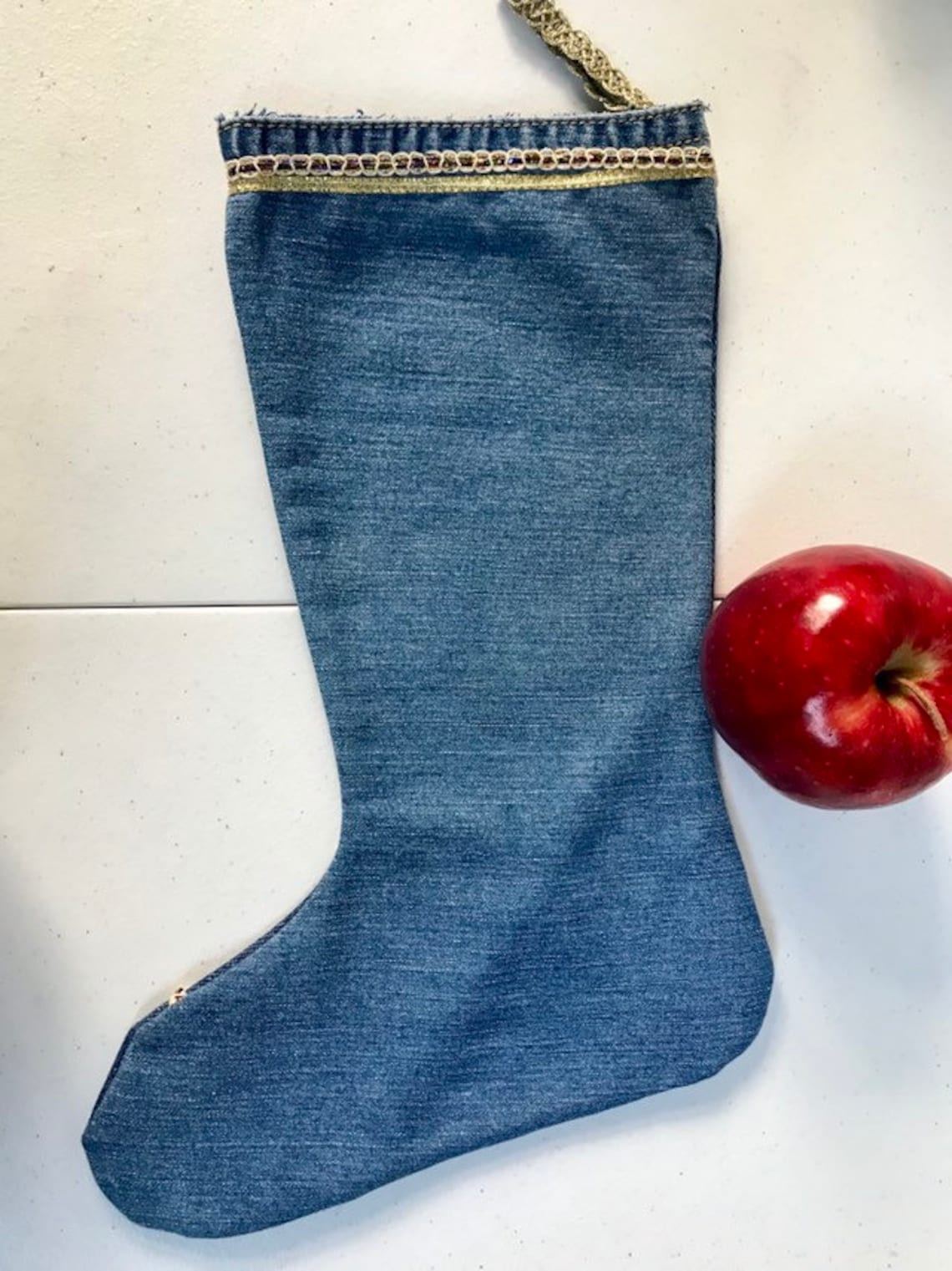 Handmade Upcycled Denim Christmas Stocking With Gold Trim - Etsy