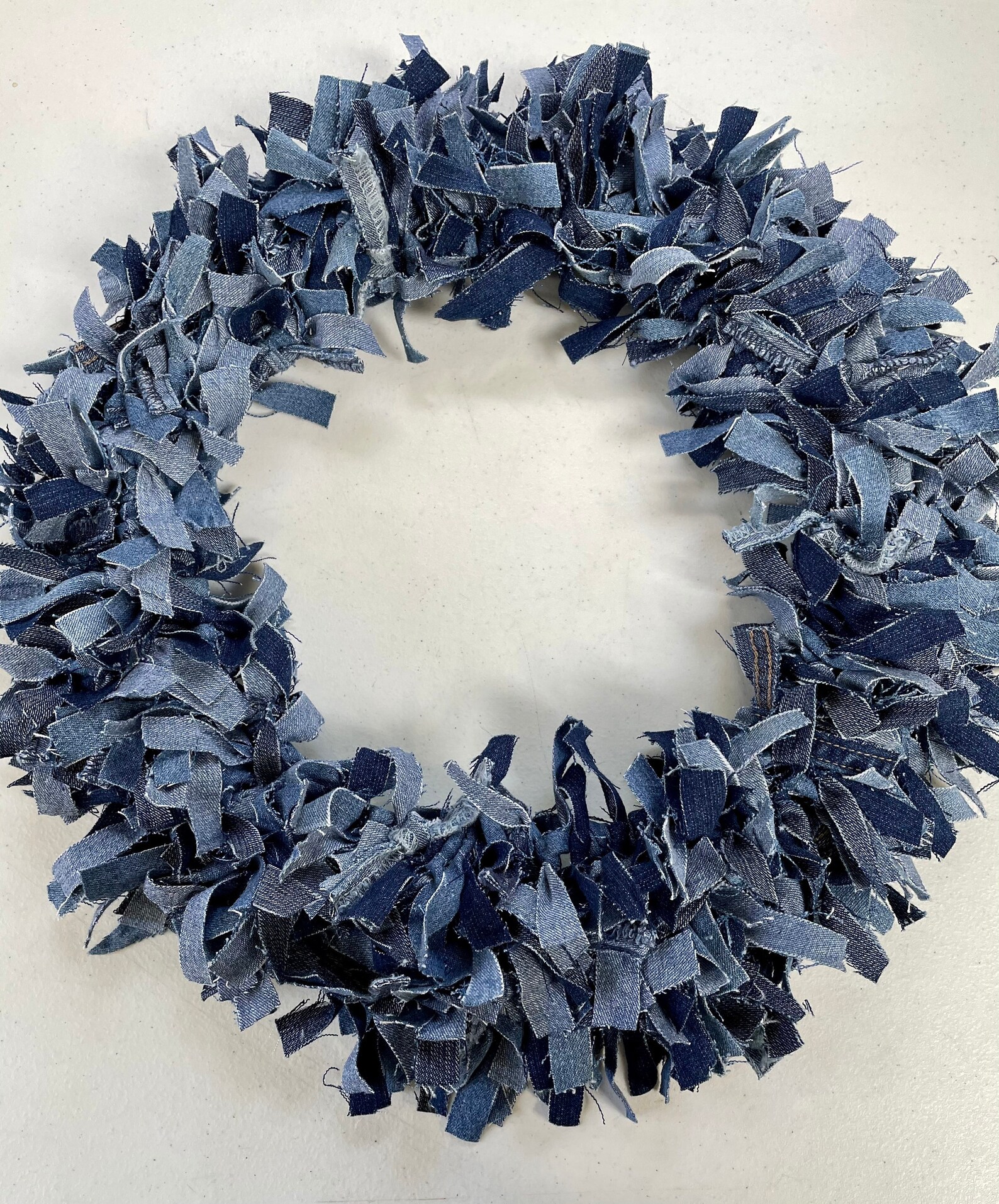 Rag Wreath of Recycled Denim, Fabulous, Fluffy, Earth Friendly Wreath ...