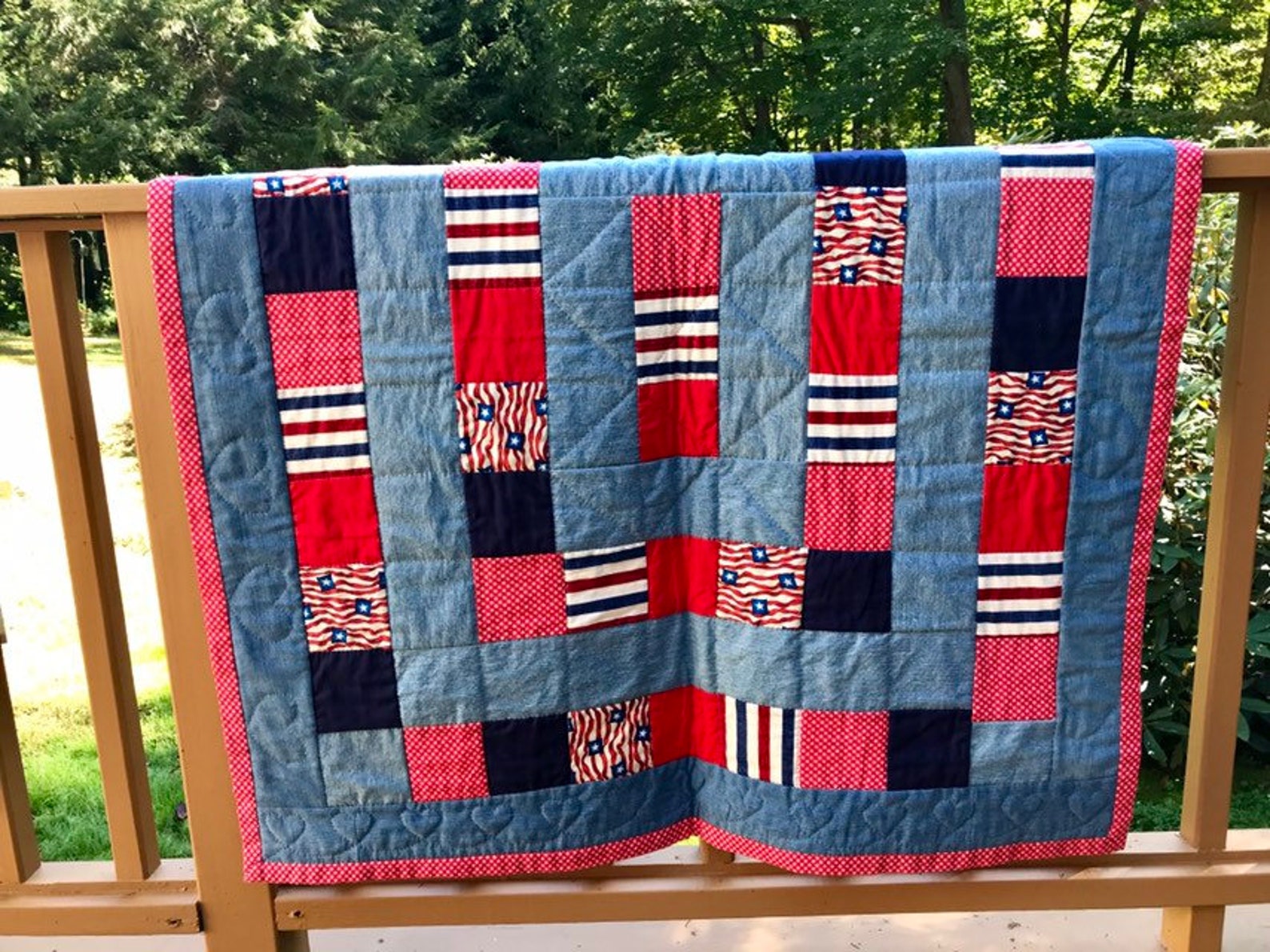 Hand Quilted All American Patchwork Throw Upcycled Denim Lap - Etsy