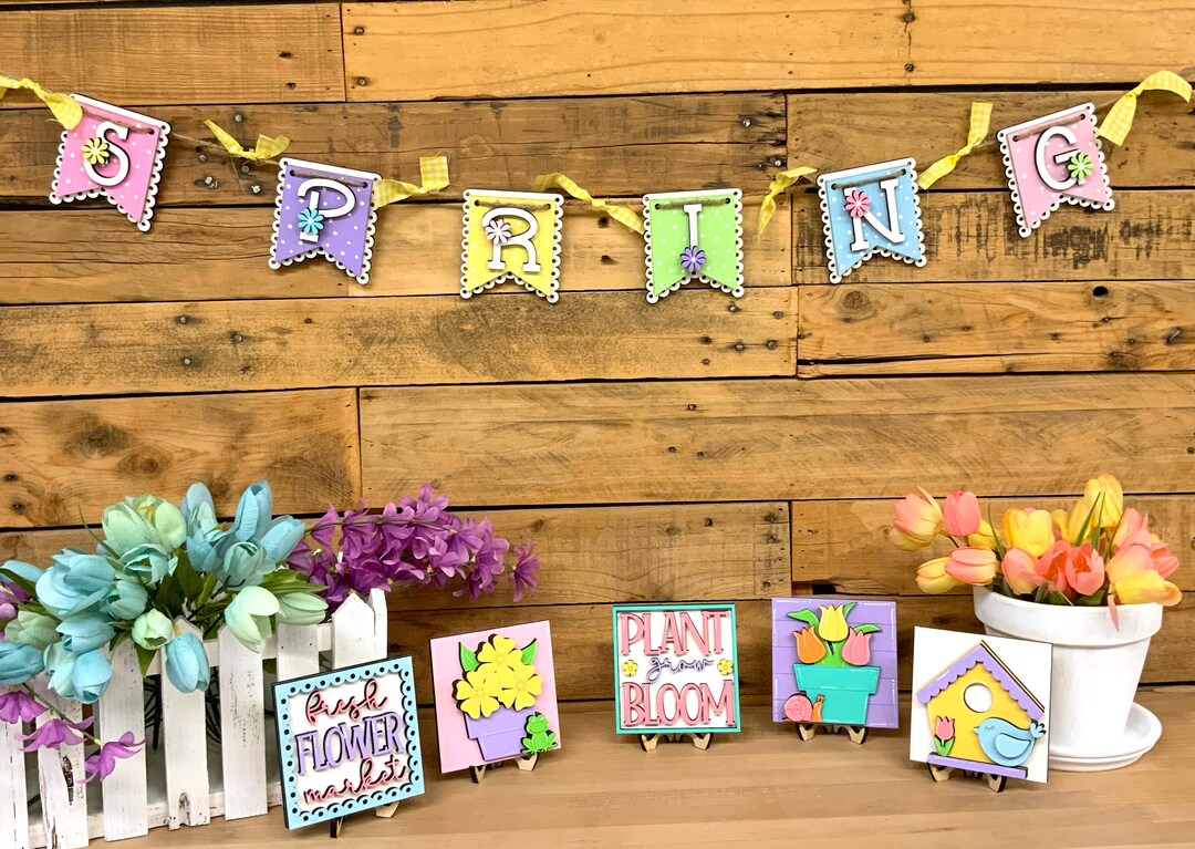 Wooden Spring Banner, Spring Garland, Spring Decor, Mantle Decor for ...