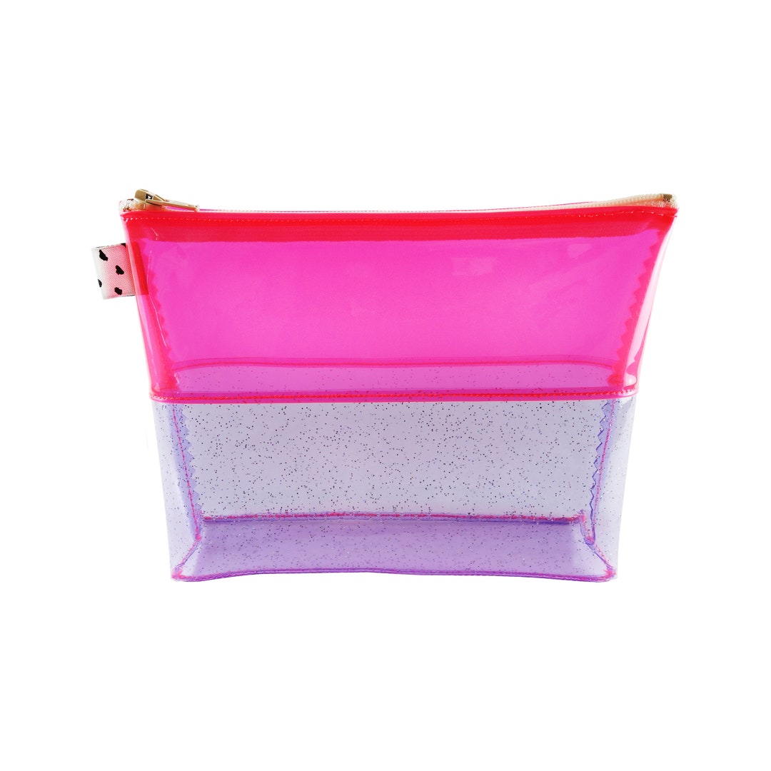 Pink & Purple Glitter Flat-bottom Vinyl Pouch | Neon Jelly Pouch | PVC ...