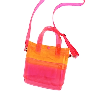 Pink & White Vinyl Handle Bag Neon Handbag PVC Shoulder Bag Plastic ...