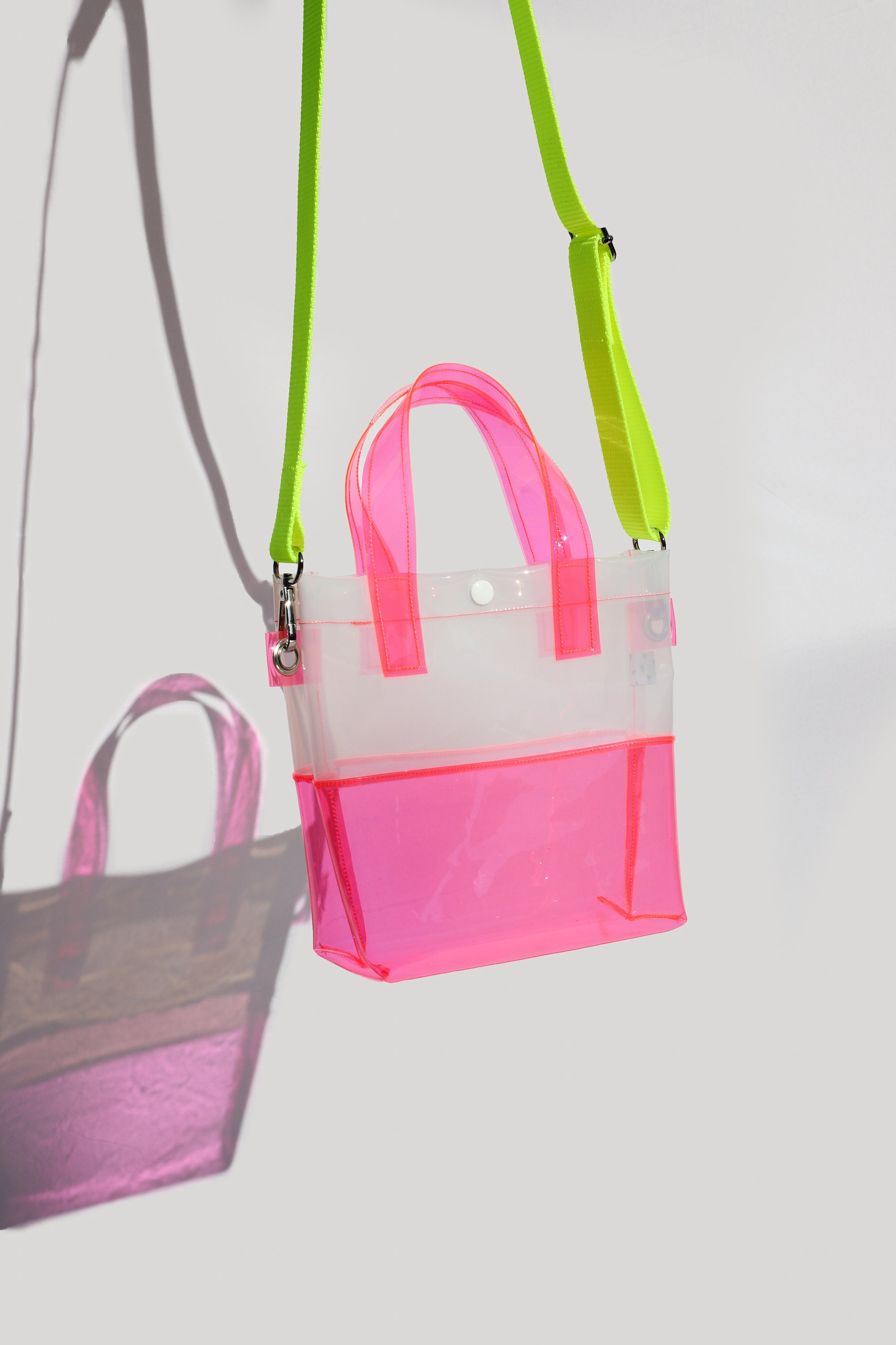 Pink & White Vinyl Handle Bag Neon Handbag PVC Shoulder - Etsy
