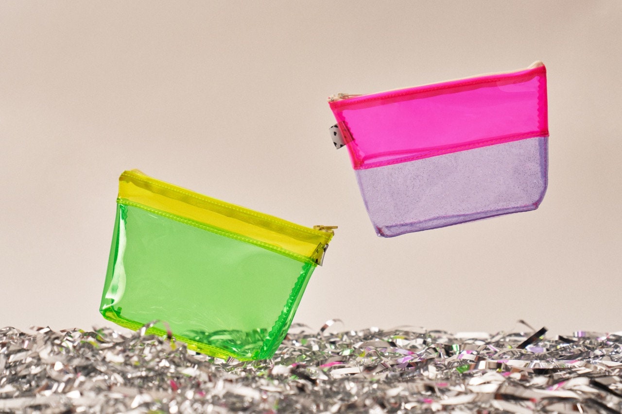 Yellow & Green Flat-bottom Vinyl Pouch | Neon Jelly Pouch | PVC Pouch ...