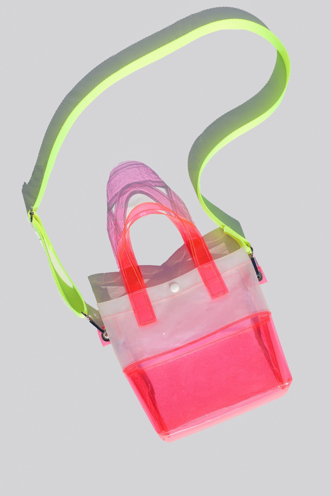 Pink & White Vinyl Handle Bag Neon Handbag PVC Shoulder Bag Plastic ...