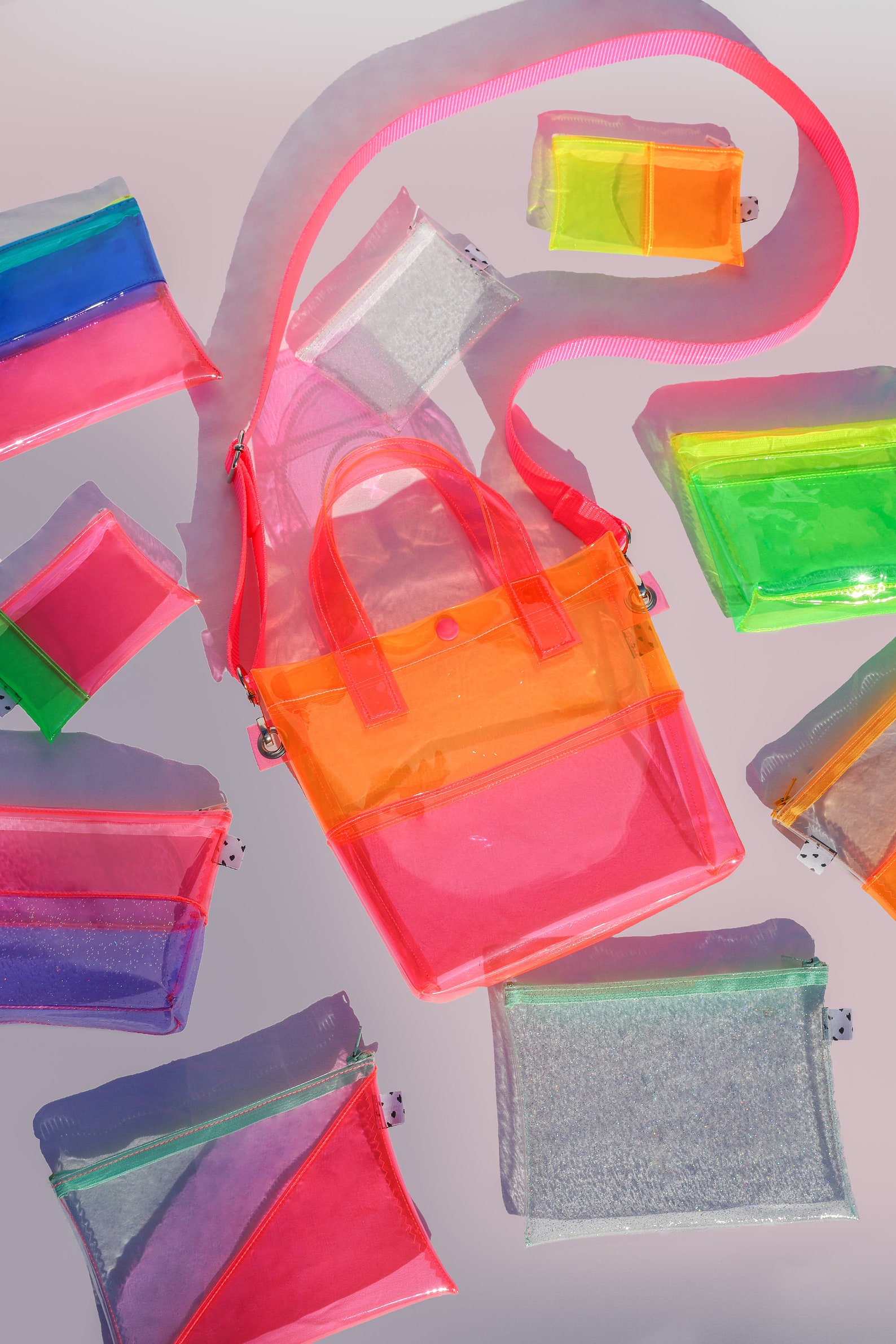 Pink & Orange Vinyl Handle Bag Neon Handbag PVC Shoulder - Etsy