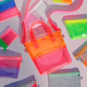 Pink & Orange Vinyl Handle Bag | Neon Handbag | PVC Shoulder Bag ...