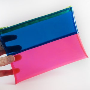 Blue & Pink Vinyl Pouch | Neon Jelly Pouch | PVC Pouch | Plastic Zipper ...