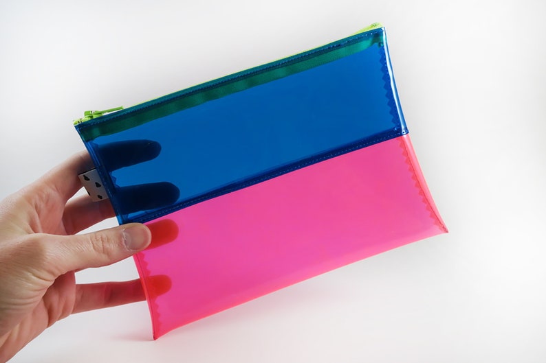 Blue & Pink Vinyl Pouch | Neon Jelly Pouch | PVC Pouch | Plastic Zipper ...