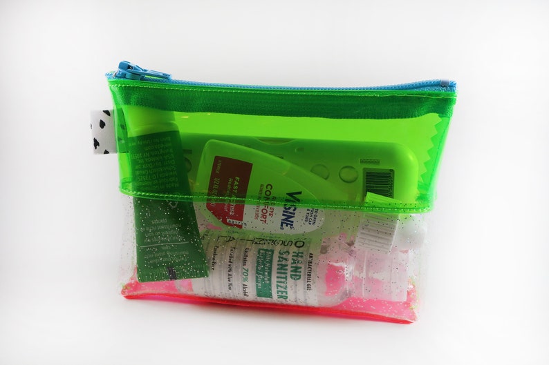 Green & Glitter Mini Flat-bottom Vinyl Pouch | Neon Jelly Pouch | PVC ...