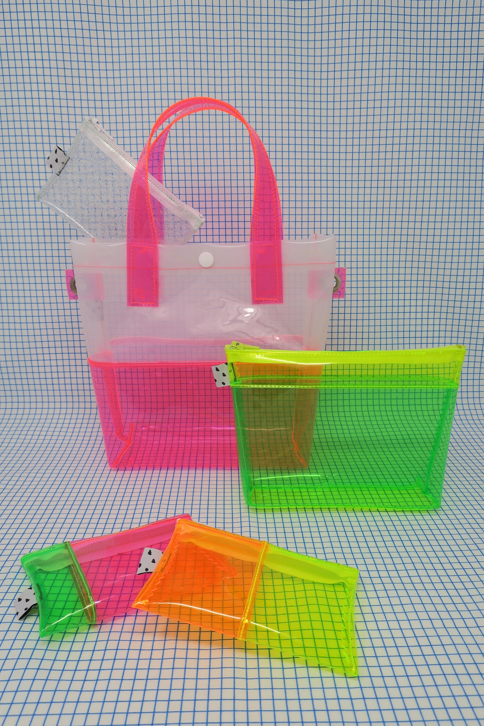 Pink & White Vinyl Handle Bag Neon Handbag PVC Shoulder - Etsy