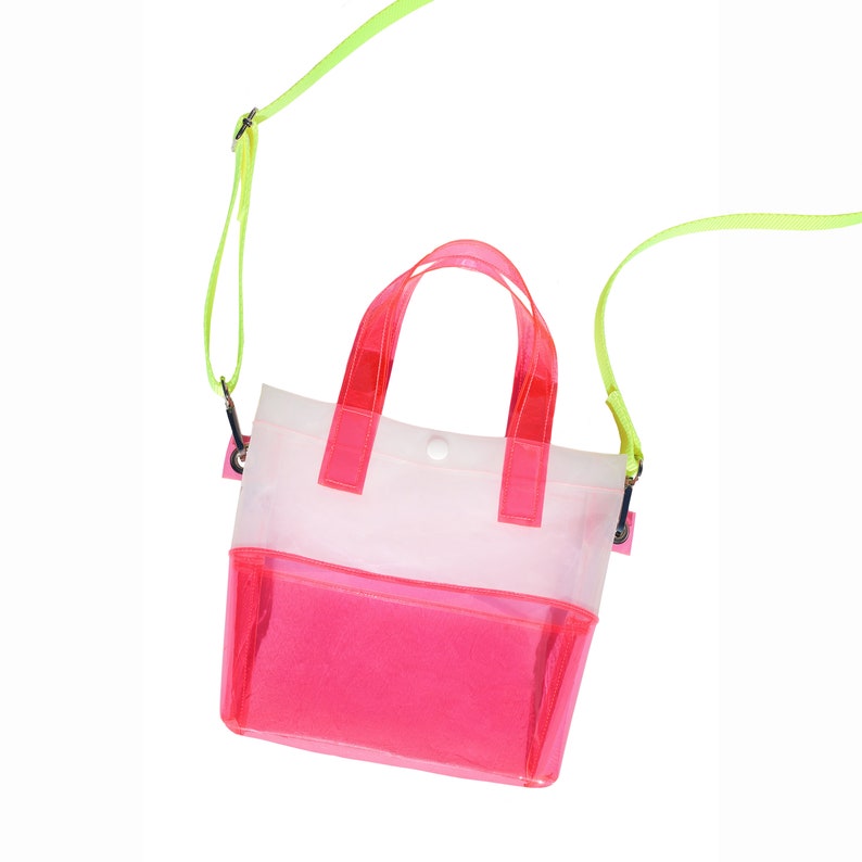Pink & White Vinyl Handle Bag | Neon Handbag | PVC Shoulder Bag ...