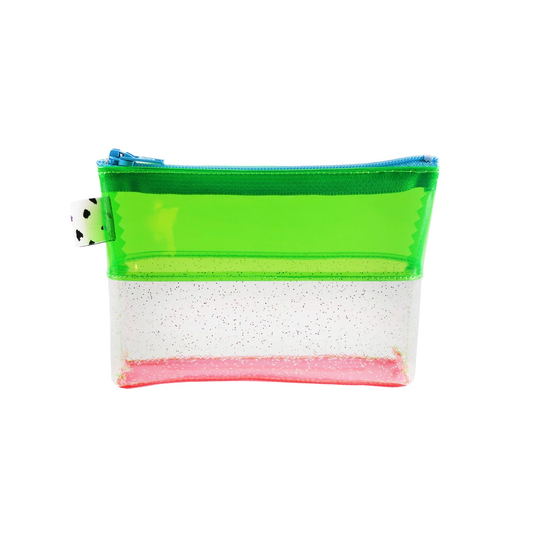 Green & Glitter Mini Flat-bottom Vinyl Pouch | Neon Jelly Pouch | PVC ...