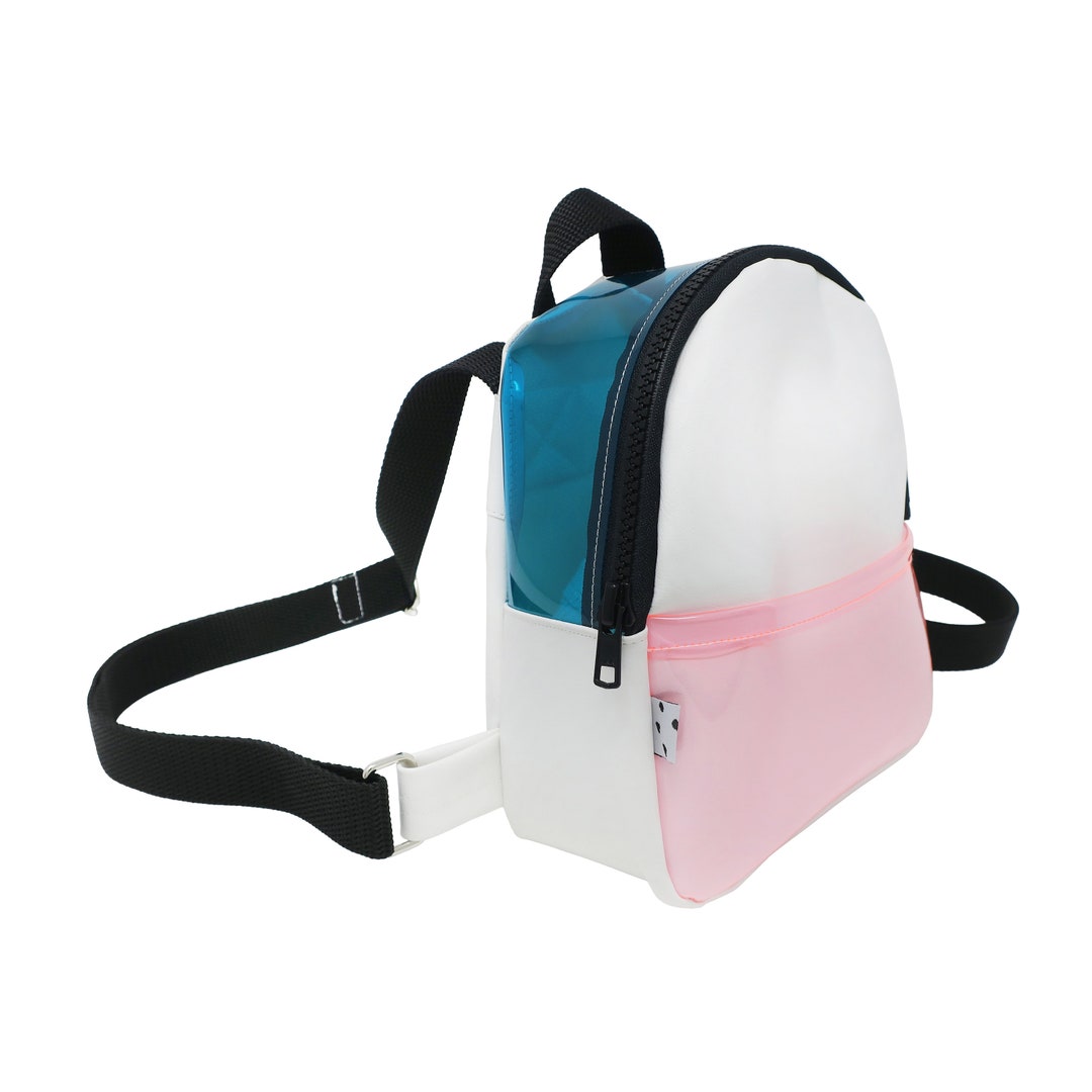 White + Light Pink + Teal Mini Backpack | Vegan Faux Leather/vinyl ...