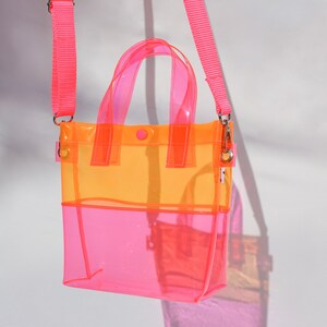Pink & Orange Vinyl Handle Bag | Neon Handbag | PVC Shoulder Bag ...