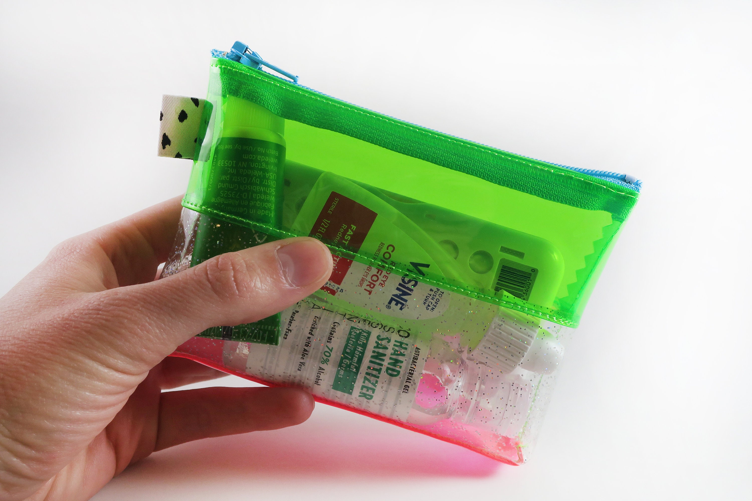 Green & Glitter Mini Flat-bottom Vinyl Pouch | Neon Jelly Pouch | PVC ...