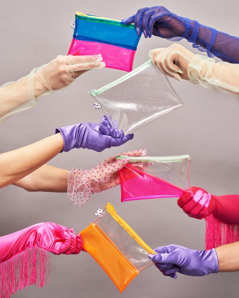 Blue & Pink Vinyl Pouch | Neon Jelly Pouch | PVC Pouch | Plastic Zipper ...