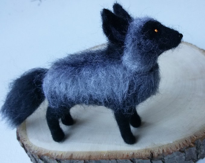 Needle Felted Black Fox, Miniature Black Silver Fox Toy, Plush Fox Toy ...