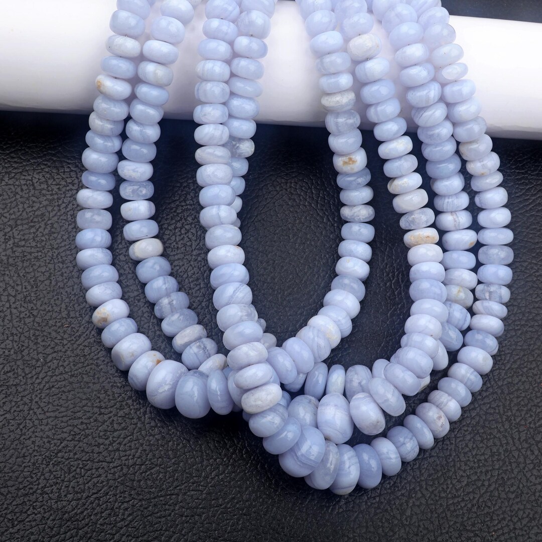 Natural Blue Lace Agate Beads: 8 Inch Strand 7-8 MM Smooth Rondelle ...