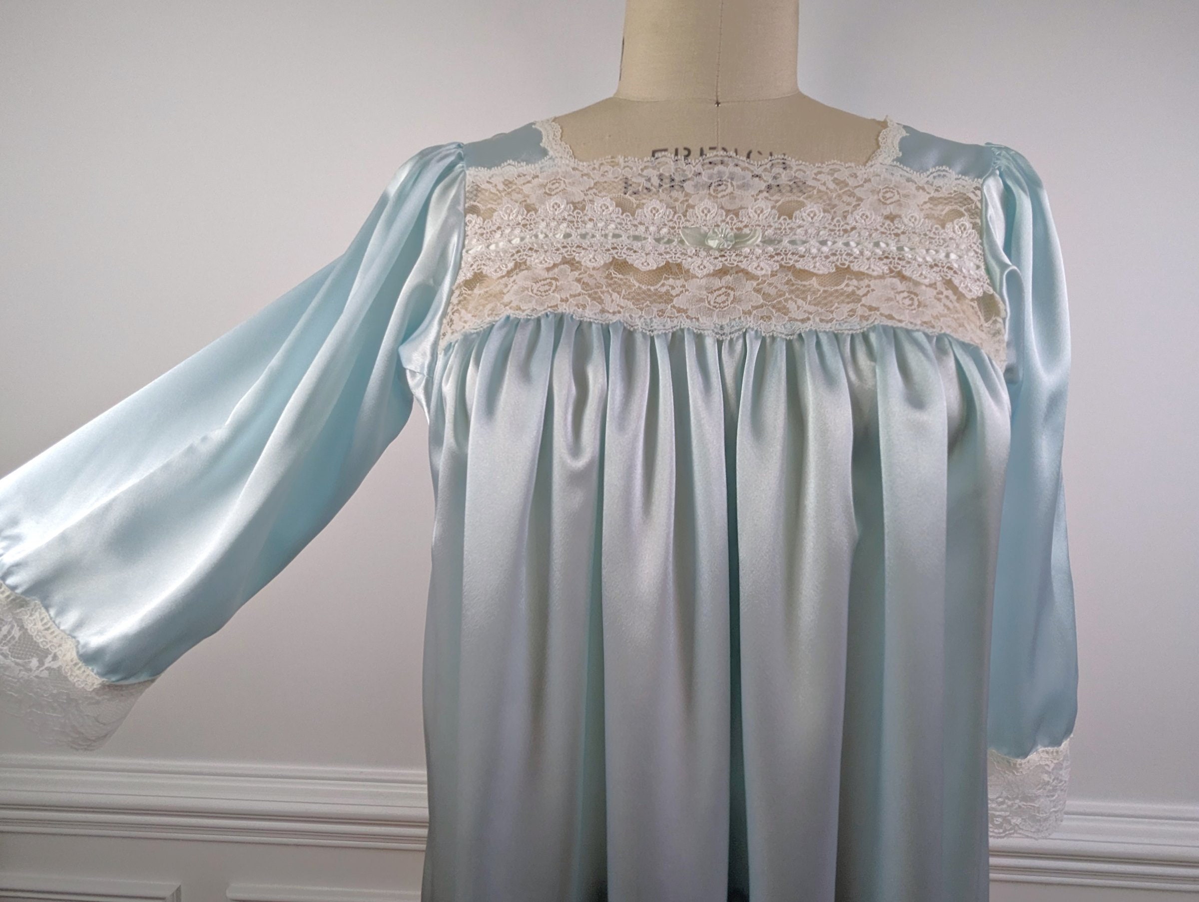 Vintage M/L 80s Christian Dior Light Blue Nightgown, Pearlescent Powder ...