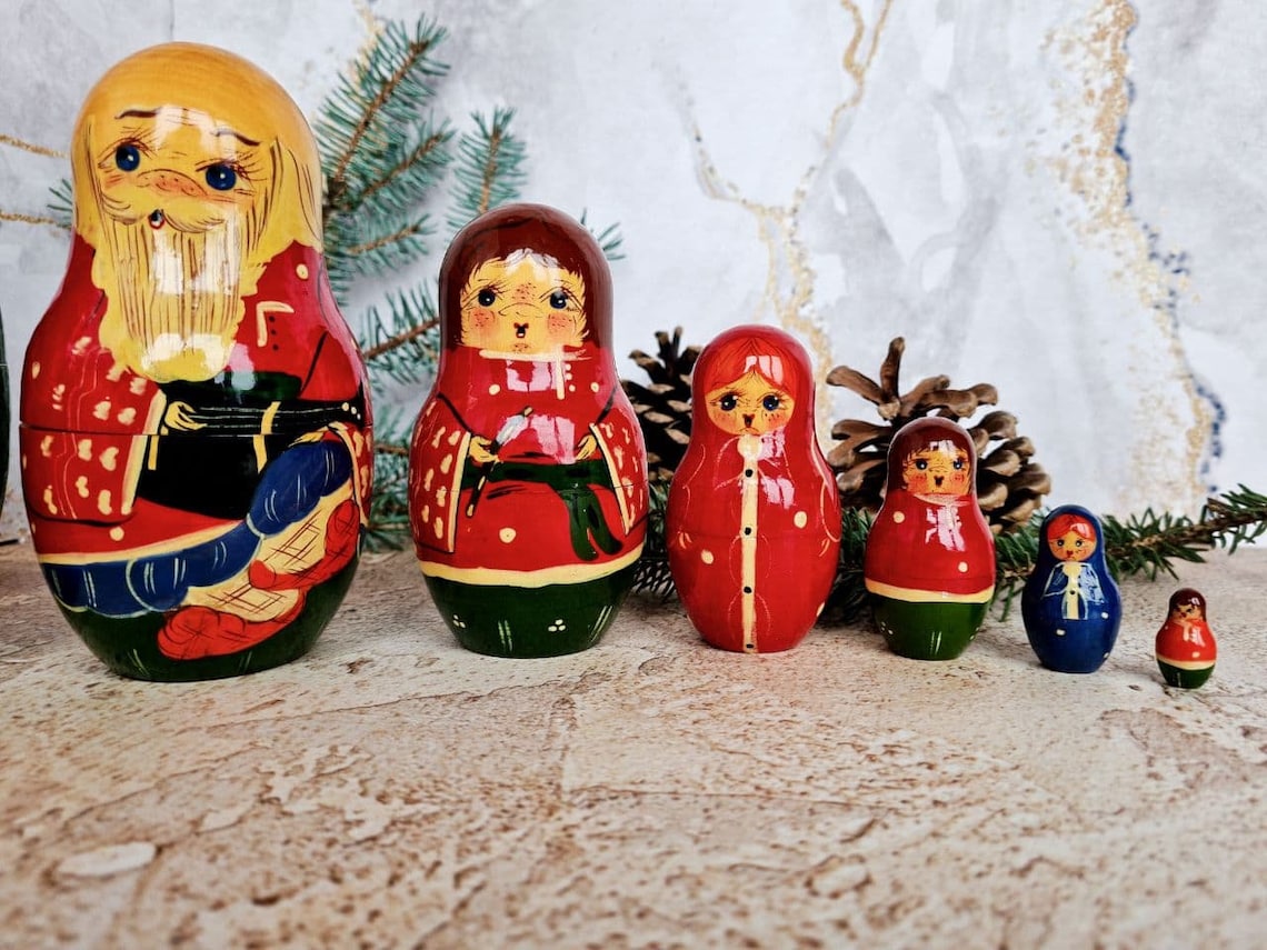 Soviet Matryoshka Set of 7 Russian Wooden Nesting Doll | Etsy