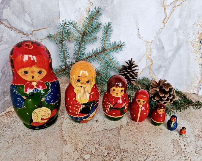 Soviet Matryoshka - Set of 7 Russian Wooden Nesting Doll - Babyshka ...