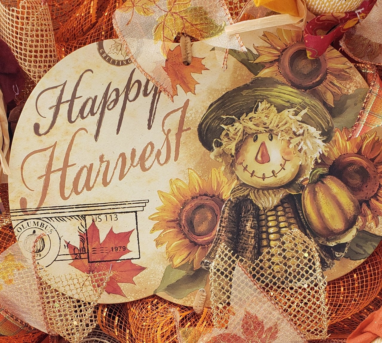 Happy Harvest Fall Thanksgiving Orange Green Beige - Etsy
