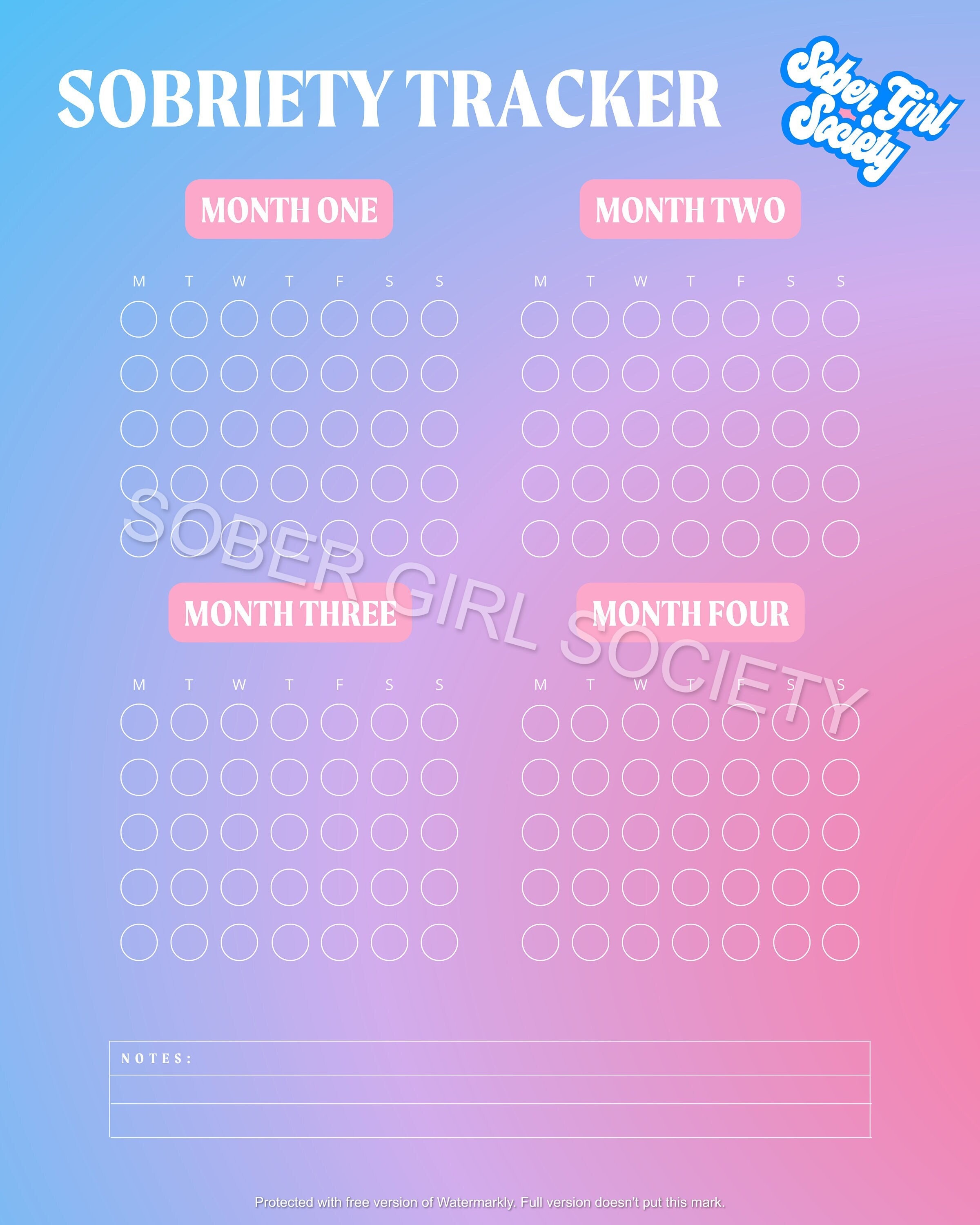 Sobriety Tracker by Sober Girl Society digital Download - Etsy