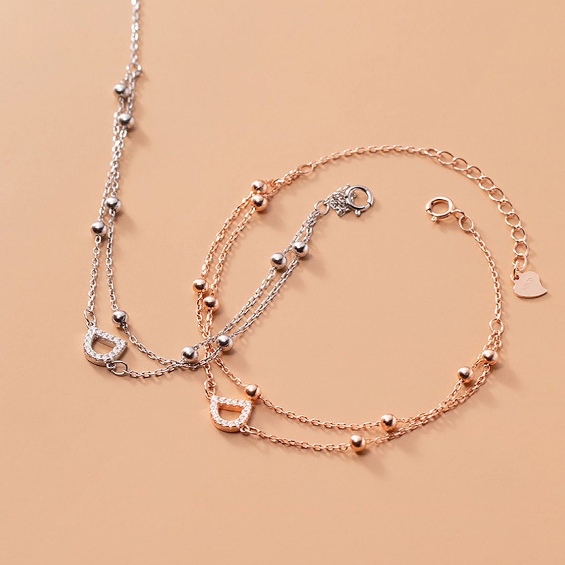 Korean Double chains Bracelet Fashion 925 Silver adjustable | Etsy