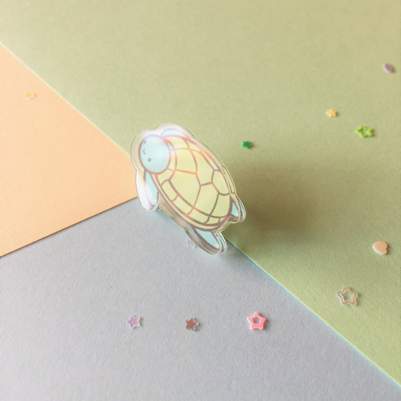 Tim the Turtle Acrylic Pin - Kawaii Turtle Pin - Cute Turtle Pin - Etsy