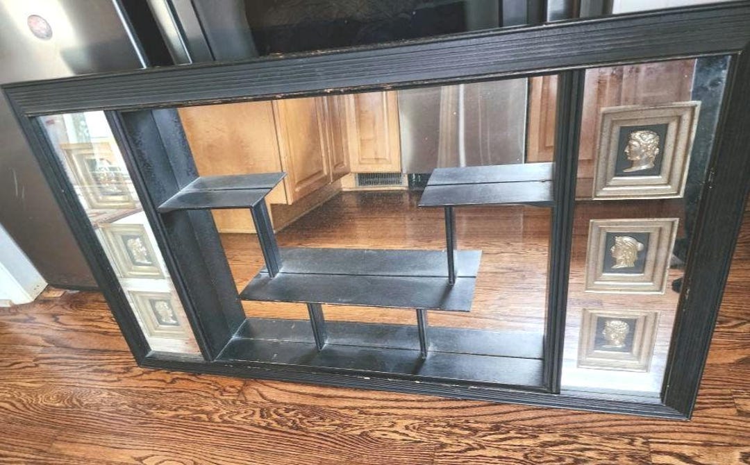 Vintage Mirror Shadow Box Wall Shelf Black Silver Roma Emperors - Etsy