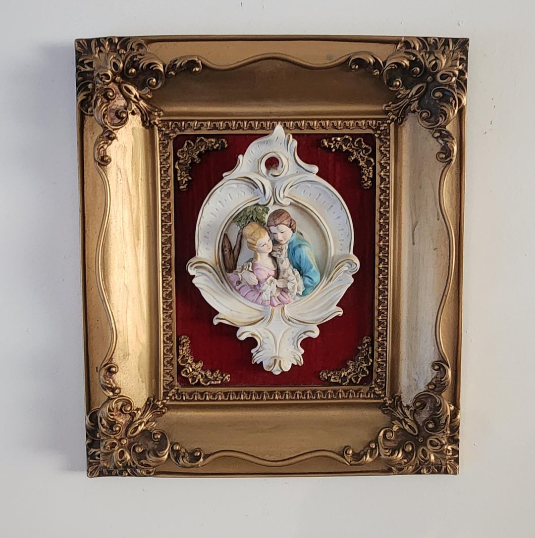 Vtg Prince of Wales Plume Feather Gold FRAME Plaque Dresden Style ...