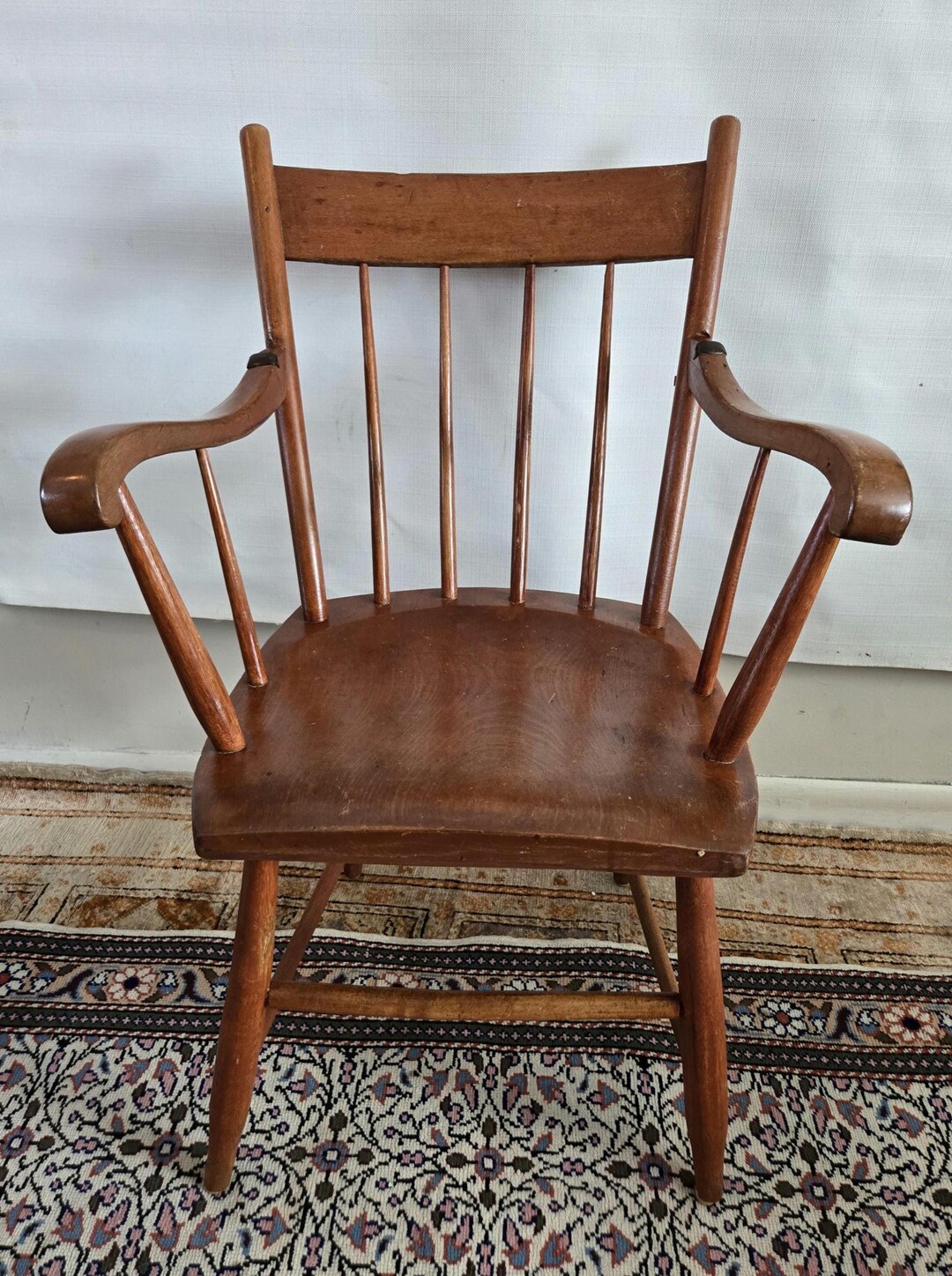 Early American Colonial Chair Antique 19th Century Plank Slab Seat ...